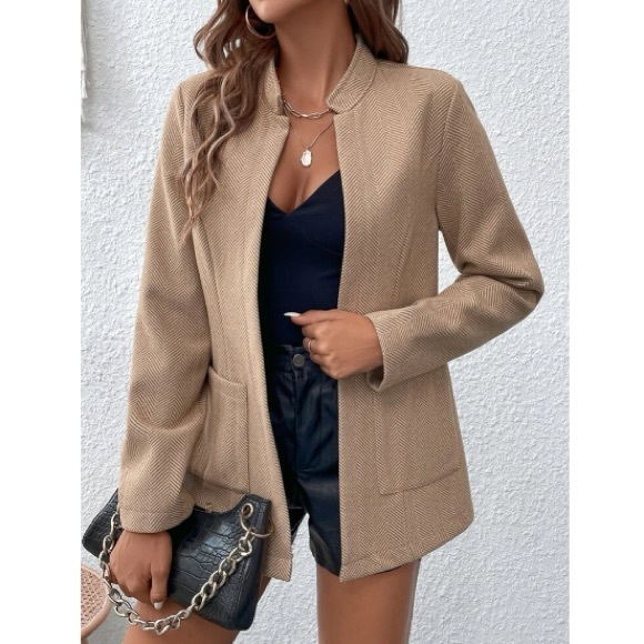 Jackets & Coats | Classic Herringbone Open Front Pocket Jacket Coat ...